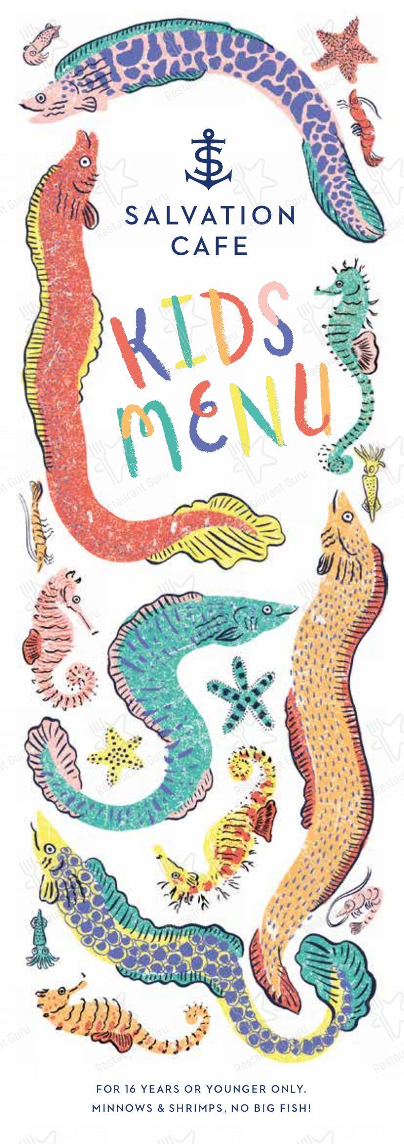 Menu at Salvation Cafe, Johannesburg