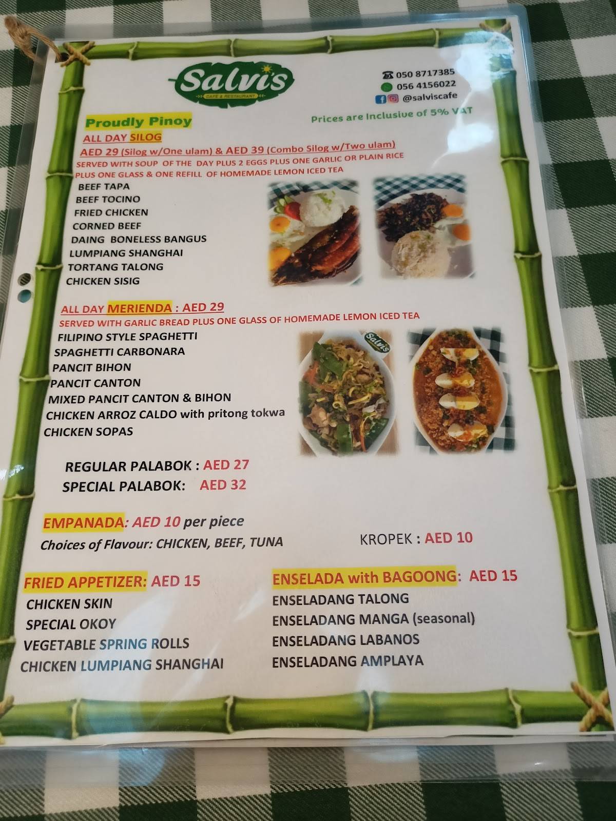 Menu at Salvis Cafe, Dubai