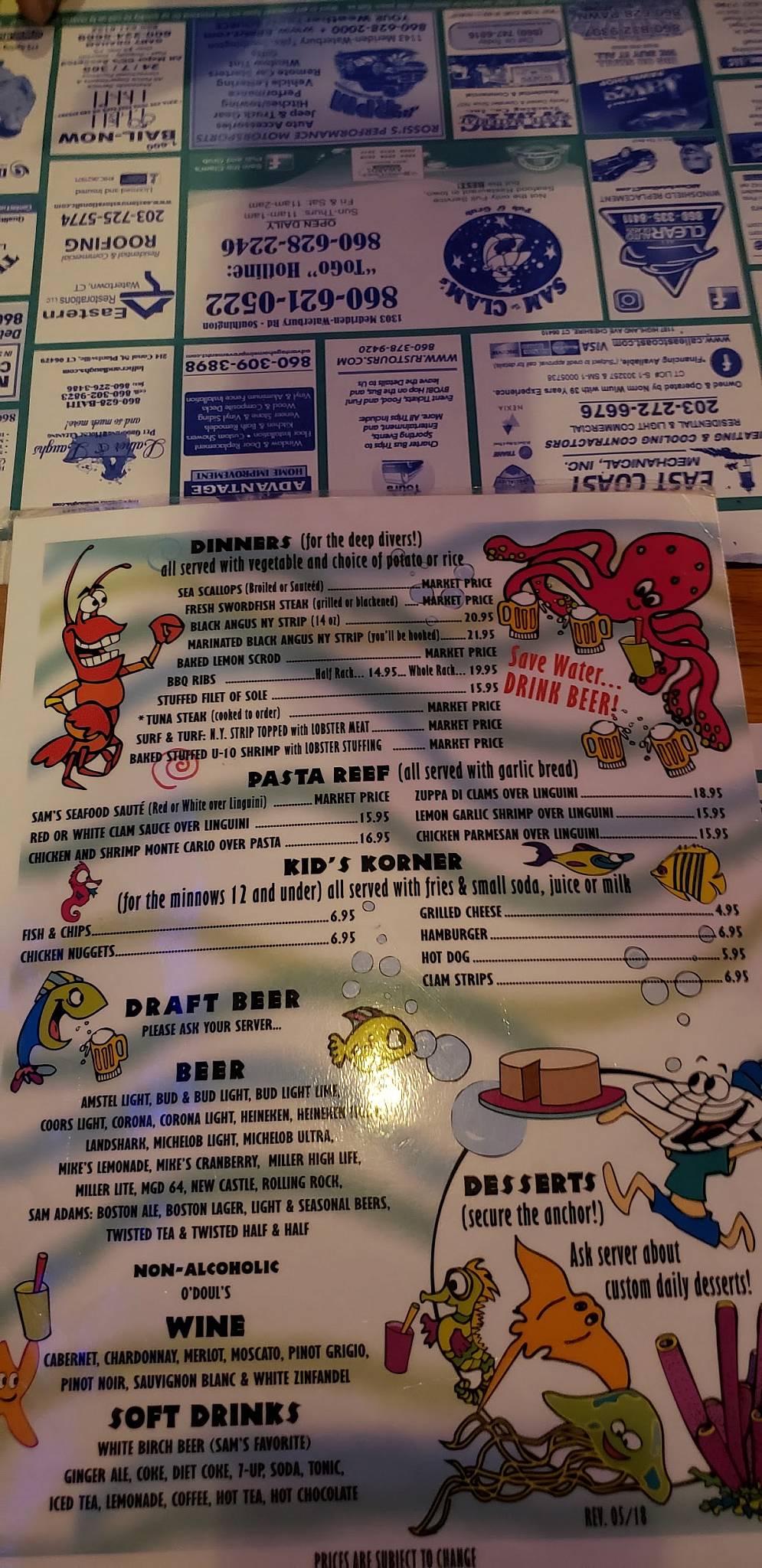 Menu at Sam The Clam Pub & Grub, Cheshire