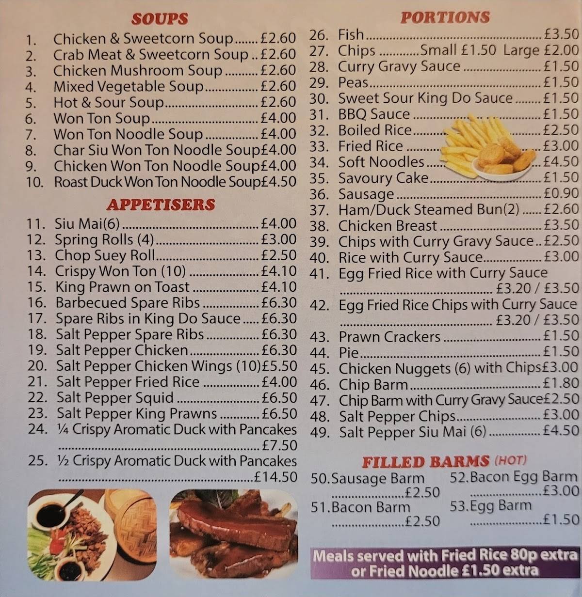 Menu at Sam's Chinese Takeaway, Liverpool