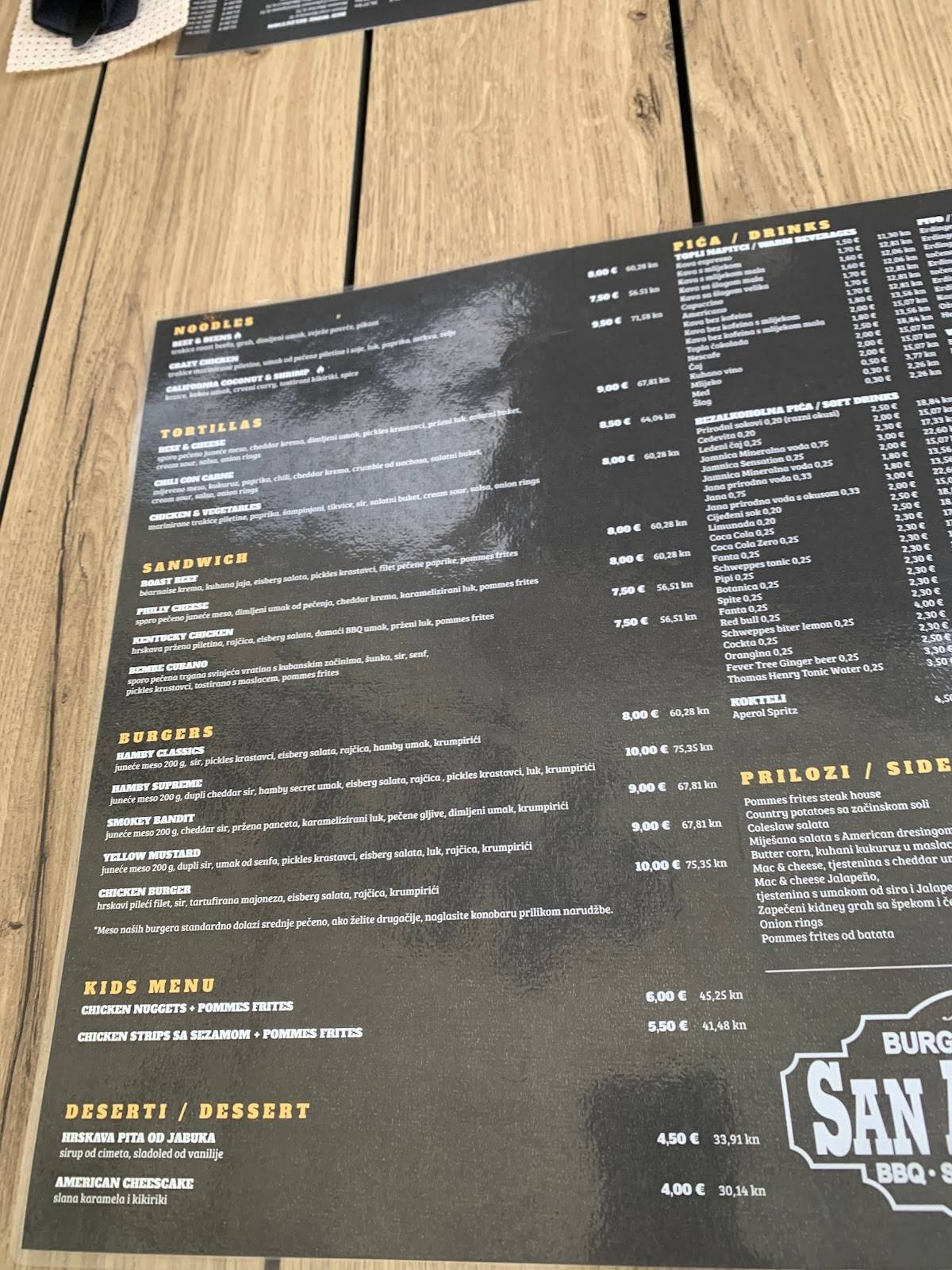 Menu da San Antonio - Burgers, BBQ, Beer, Bestovje