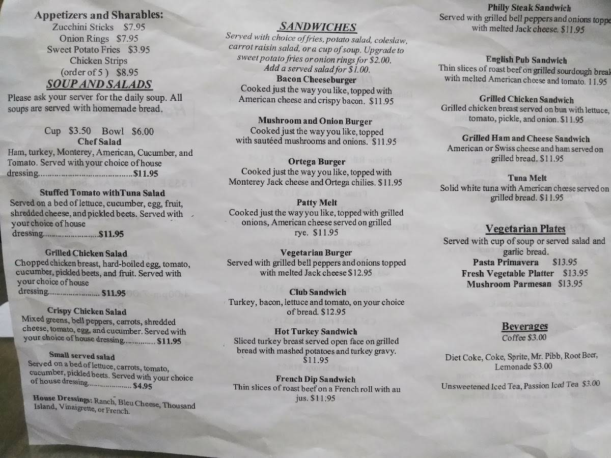 Menu at Hannah's Restaurant, San Bernardino