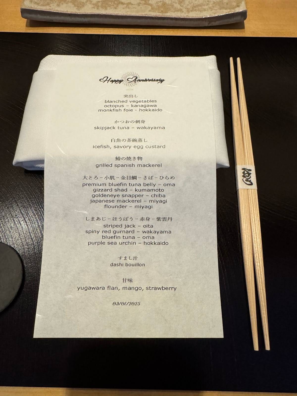 Carta del restaurante Sushi Hashiri, San Francisco