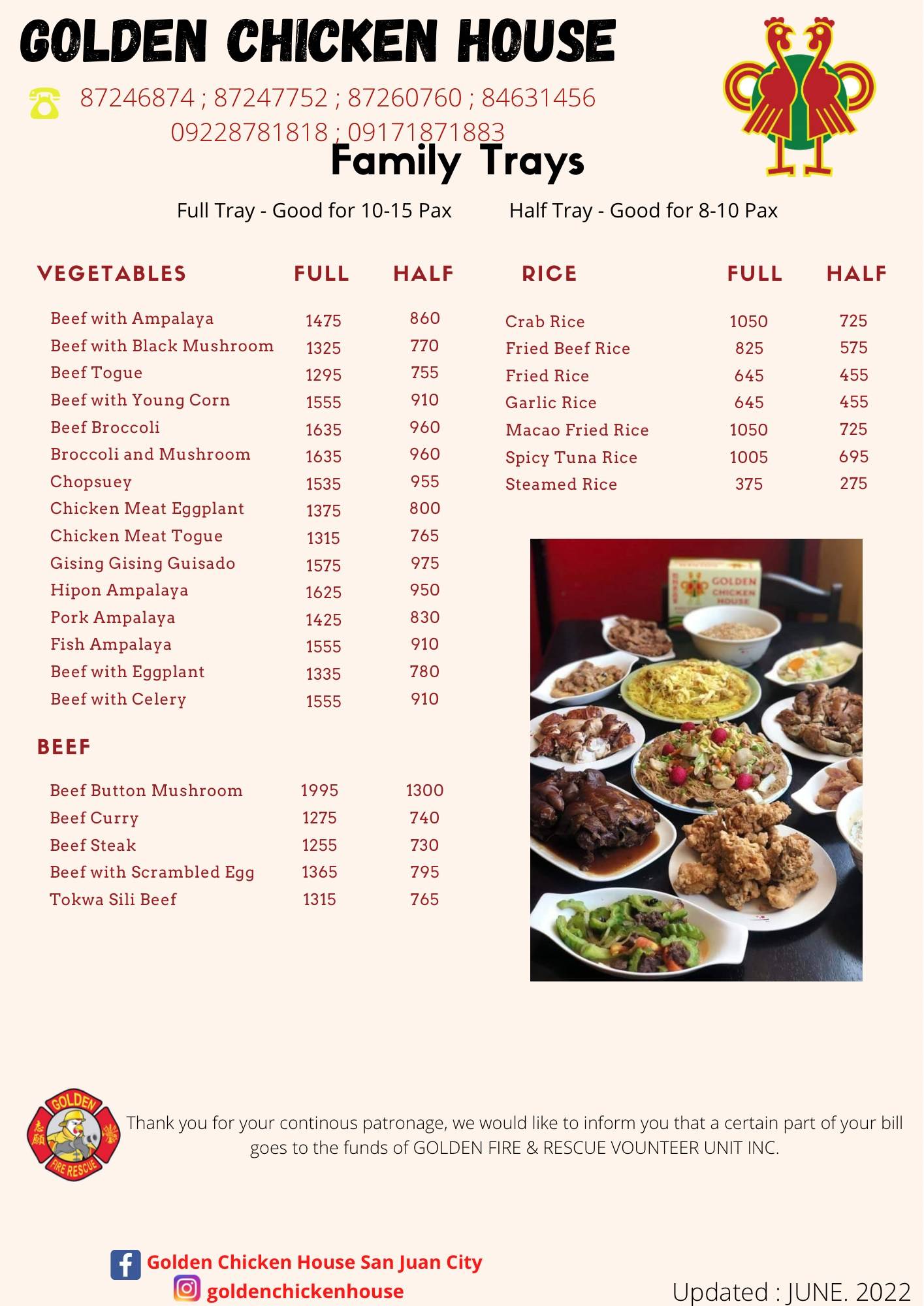 Menu at Golden Chicken House restaurant, San Juan