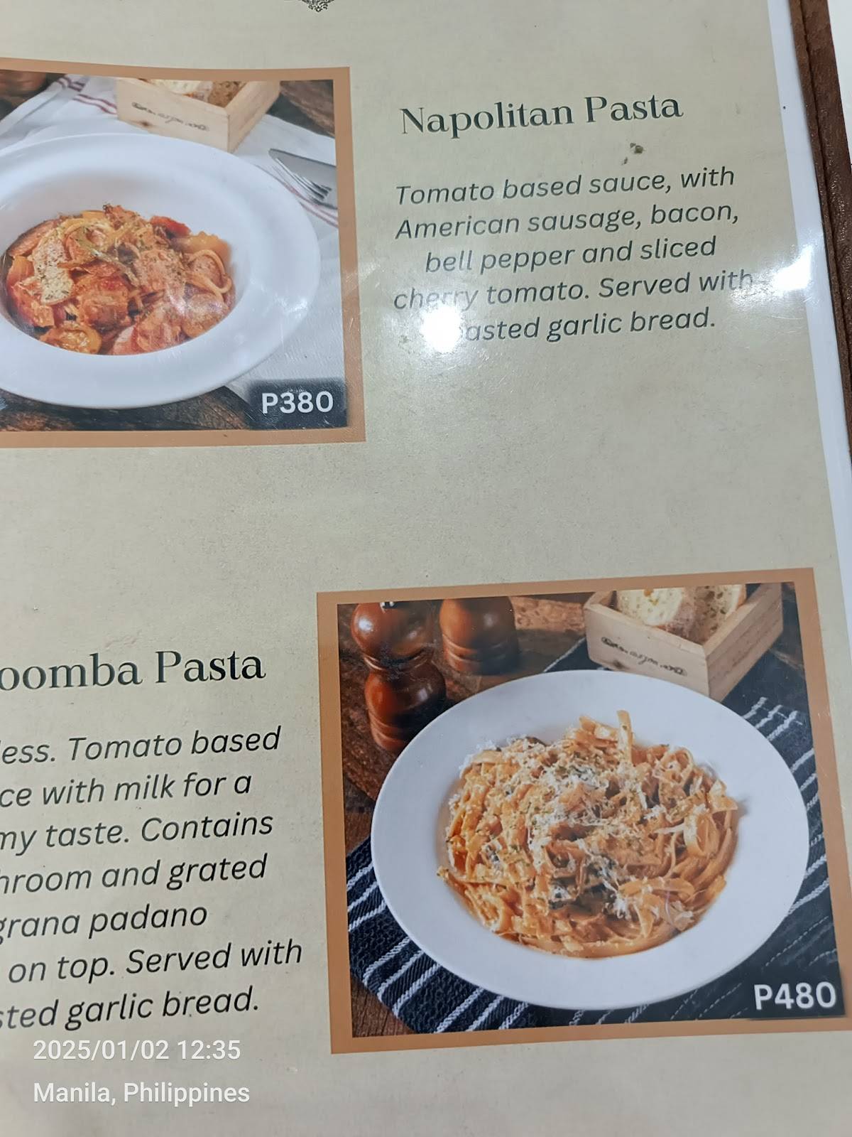 Menu at Good Pastry Cafe, San Juan
