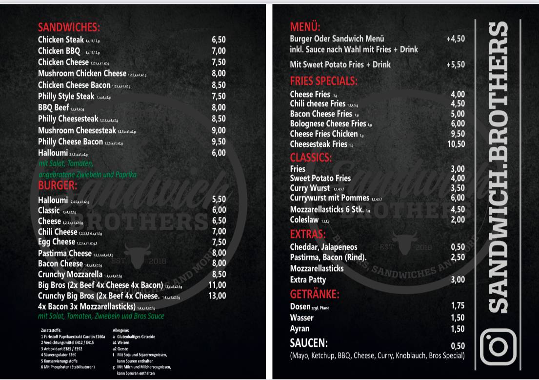 Speisekarte von Sandwich Brothers restaurant, Bremen, Am Winterhafen 5