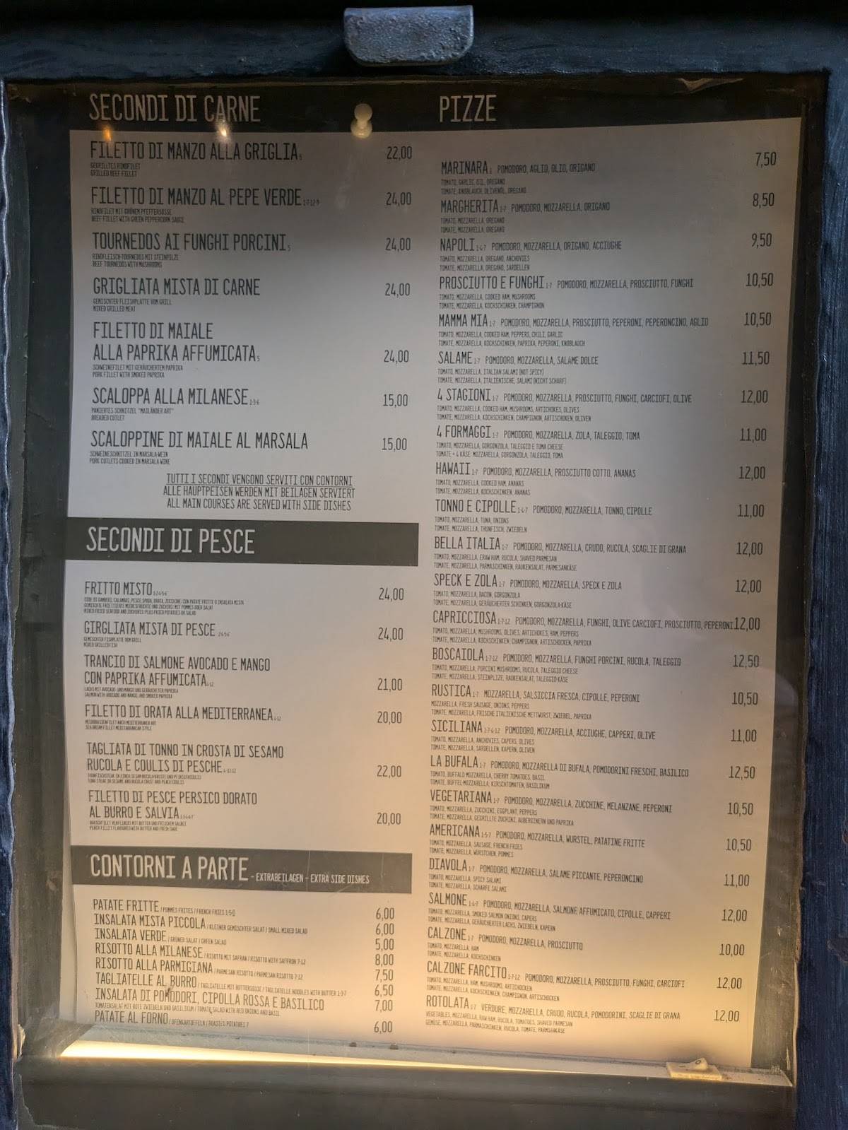 Menu au Sano Banano pizzeria, Cannero Riviera