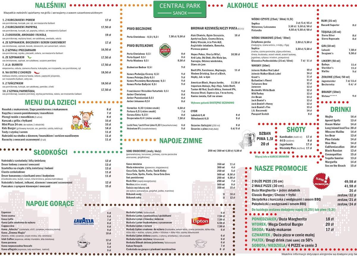 Menu at Central Park pub & bar, Sanok
