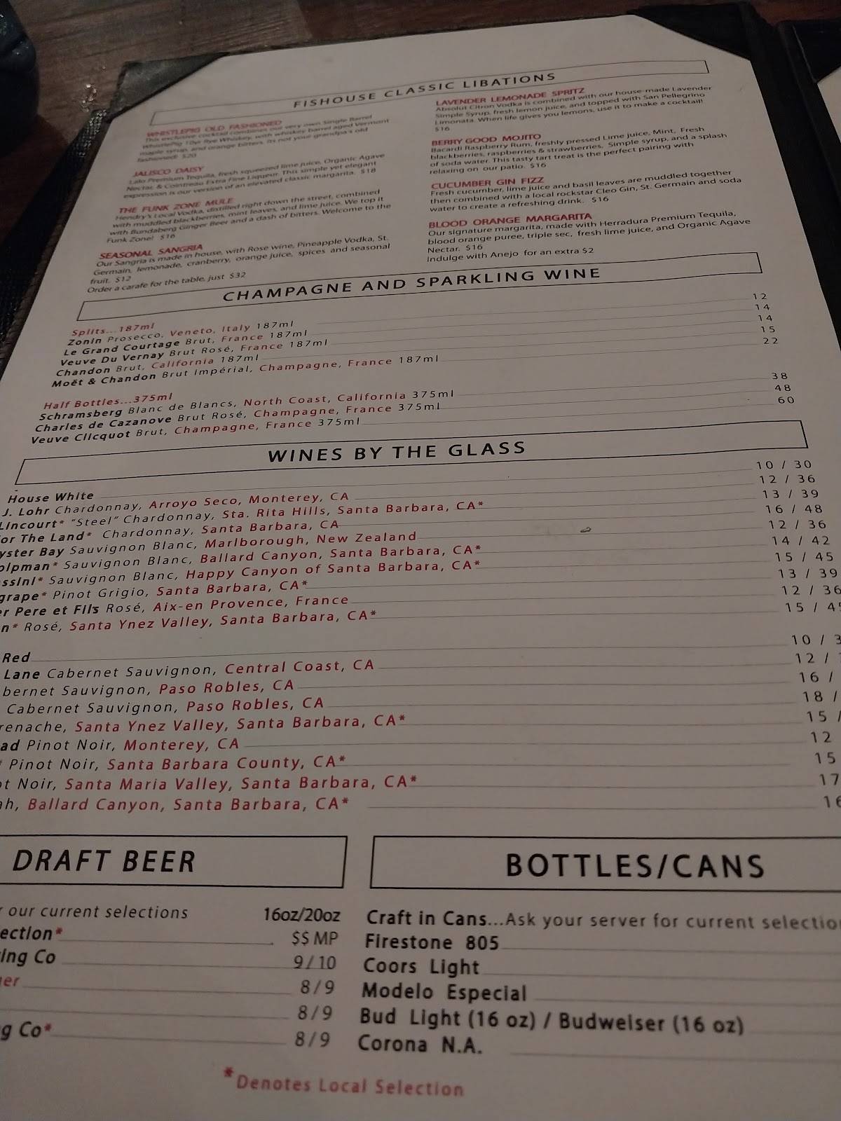 Menu at Santa Barbara FisHouse, Santa Barbara