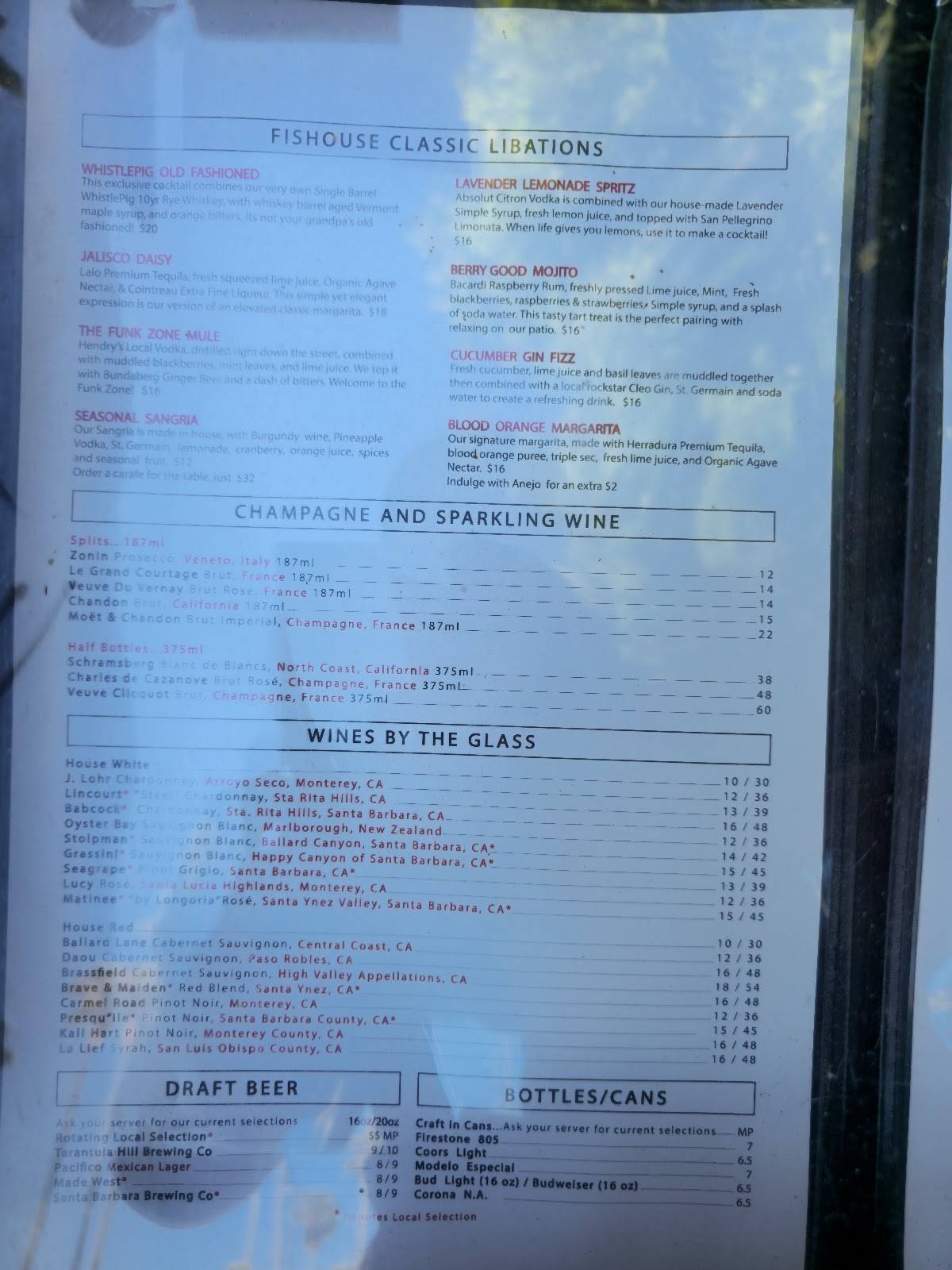Menu at Santa Barbara FisHouse, Santa Barbara