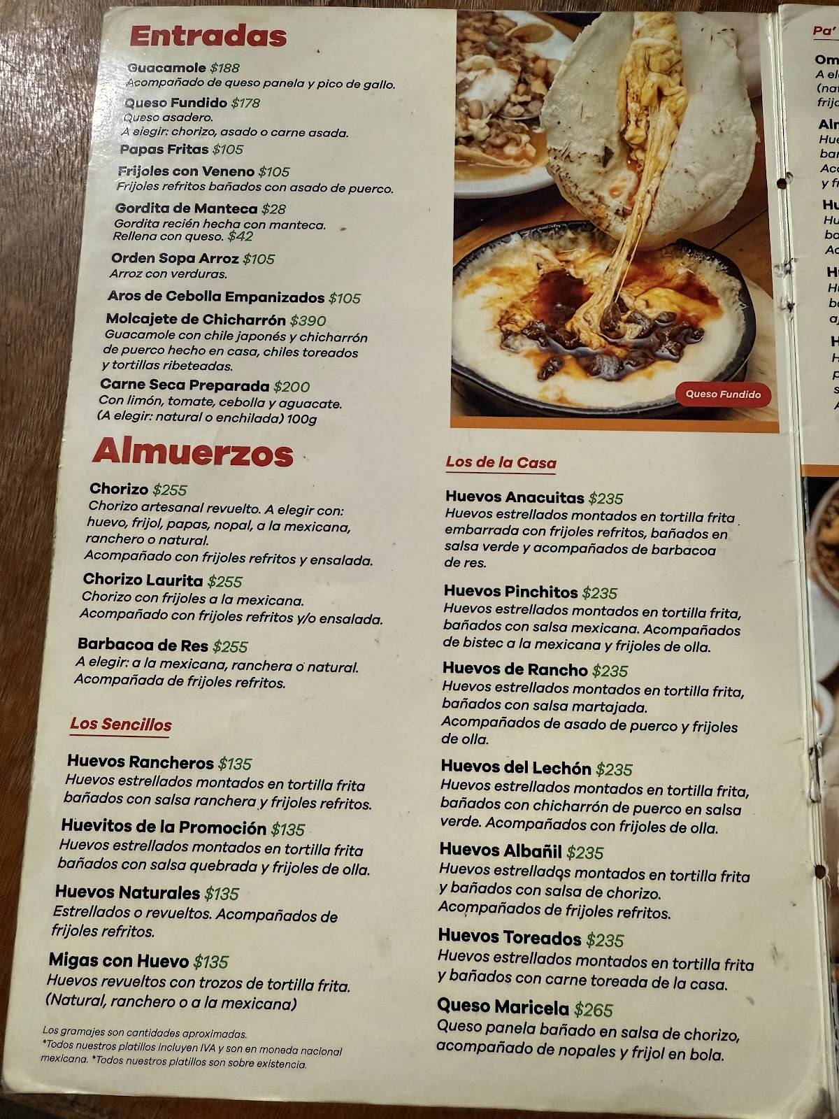 Carta del restaurante Los Toreados del Álamo, Santiago, México 85