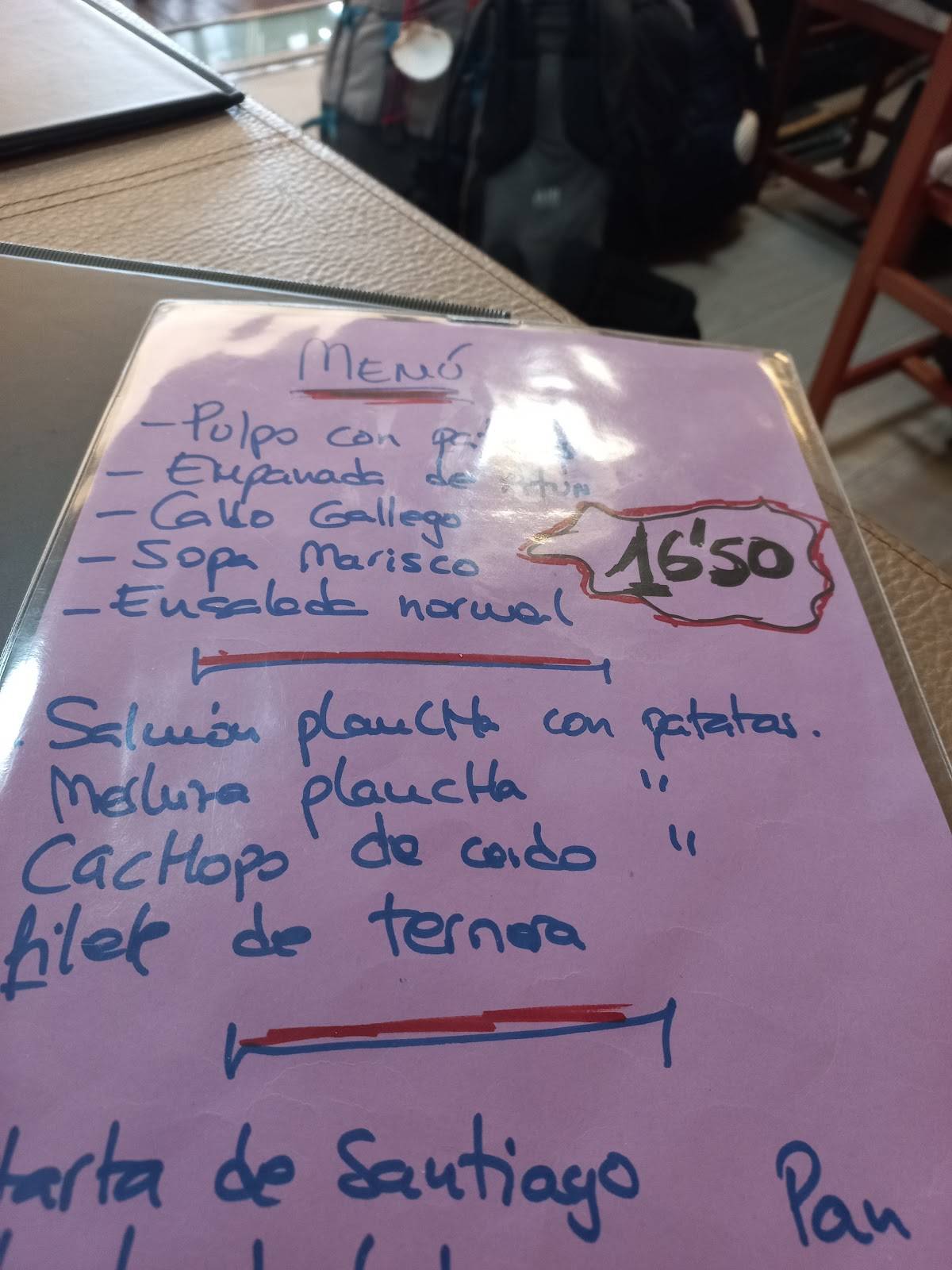 Carta de El Rápido Restaurante, Santiago de Compostela