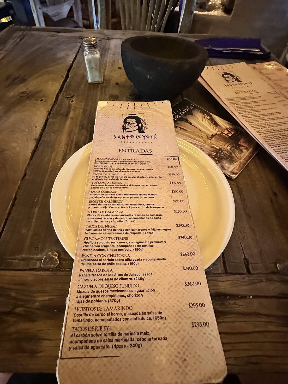 Menu at Santo Coyote restaurant, Guadalajara, C. Miguel Lerdo de Tejada ...