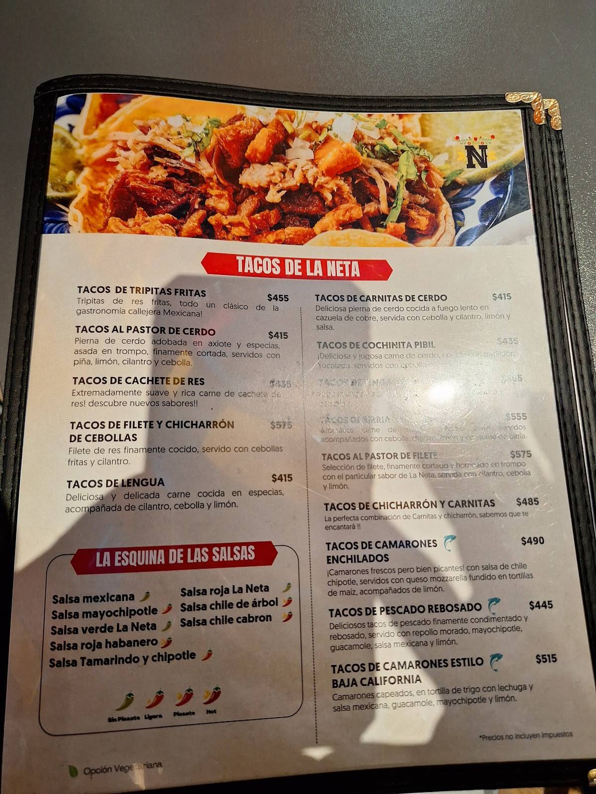 Carta del restaurante La Neta, Santo Domingo