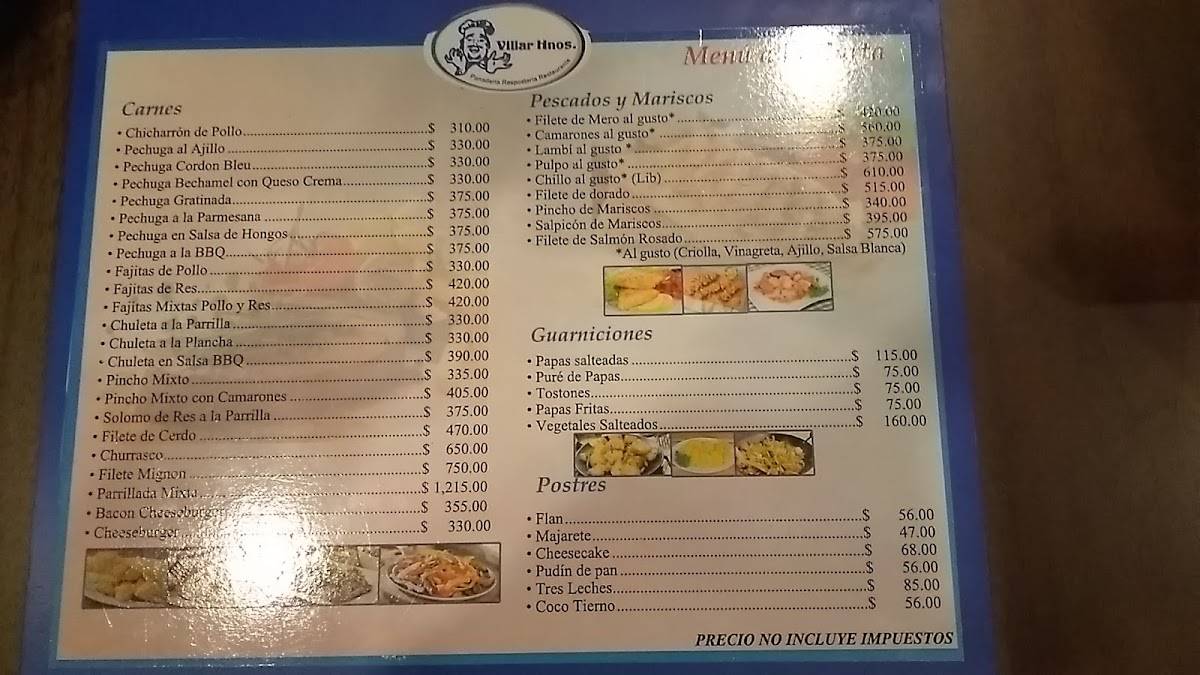 Carta del restaurante Villar Hermanos, Santo Domingo
