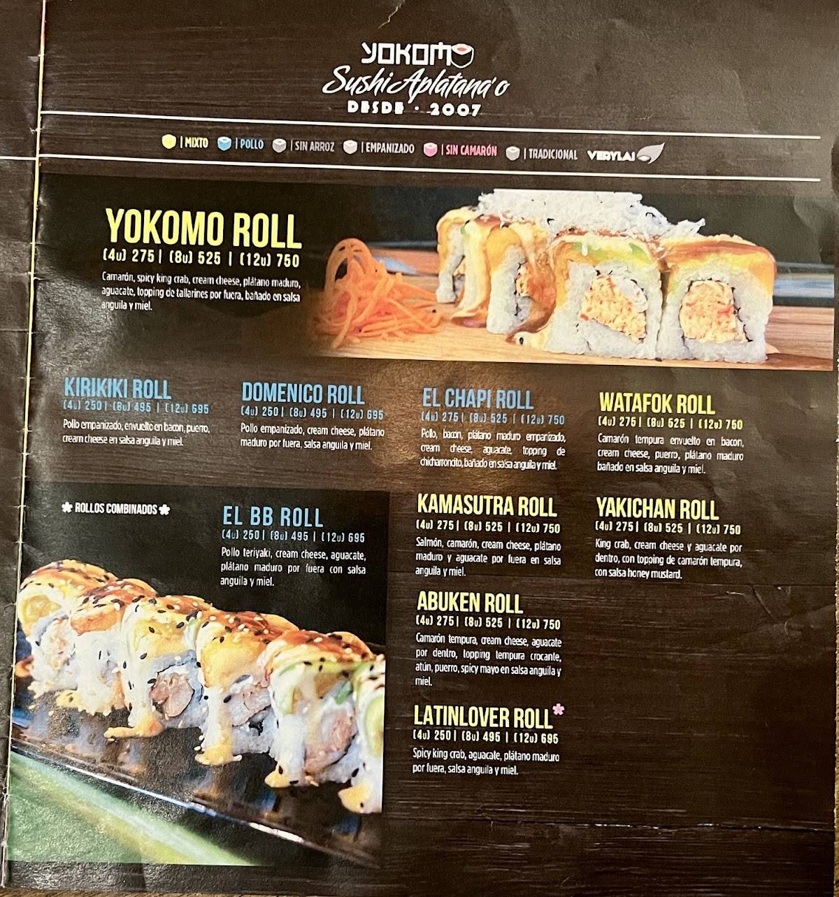 Menu at Yokomo Sushi Gazcue restaurant, Santo Domingo, C. Cervantes 201