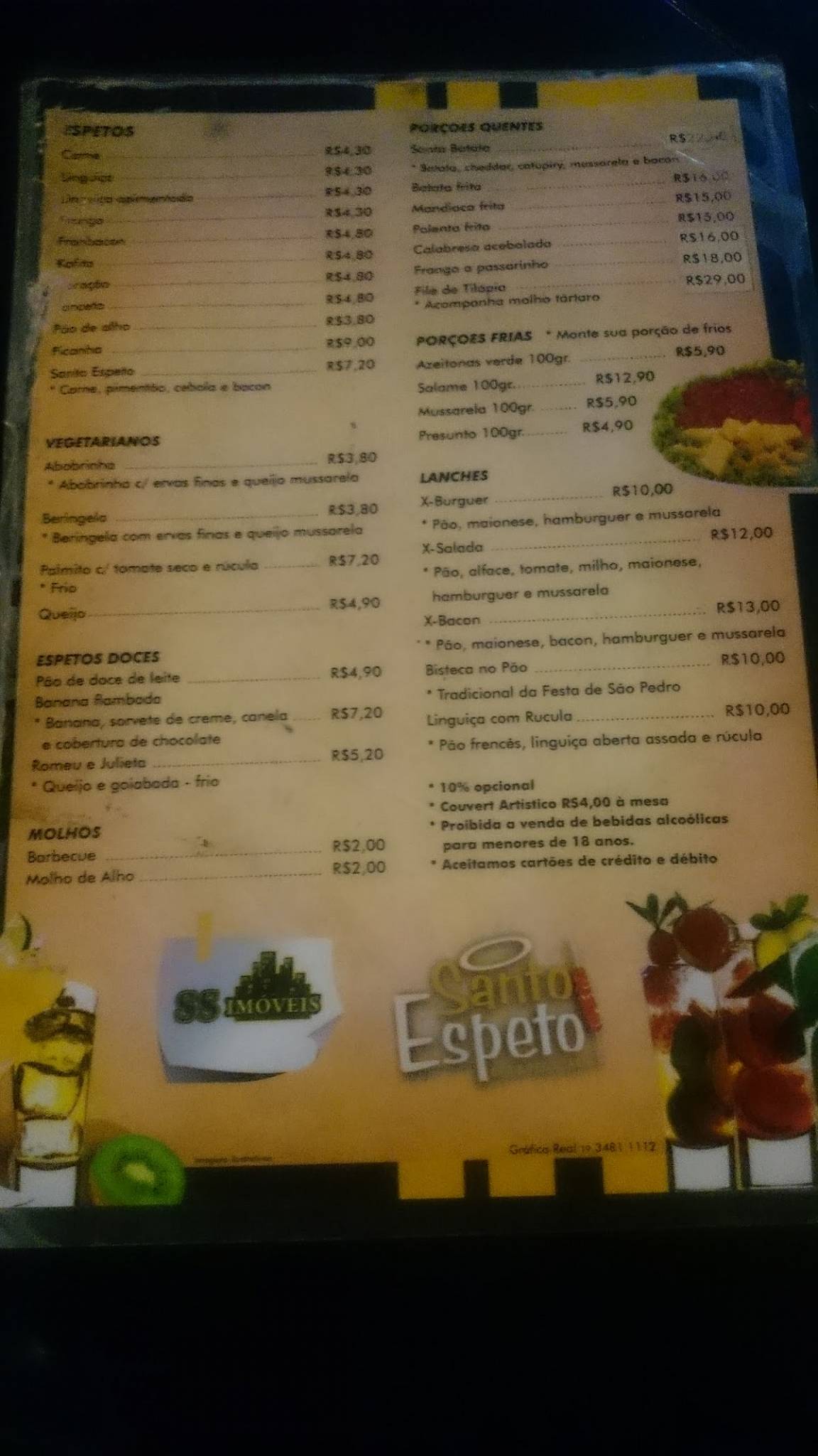 Menu at Santo Espeto Bar & Petiscaria, São Pedro