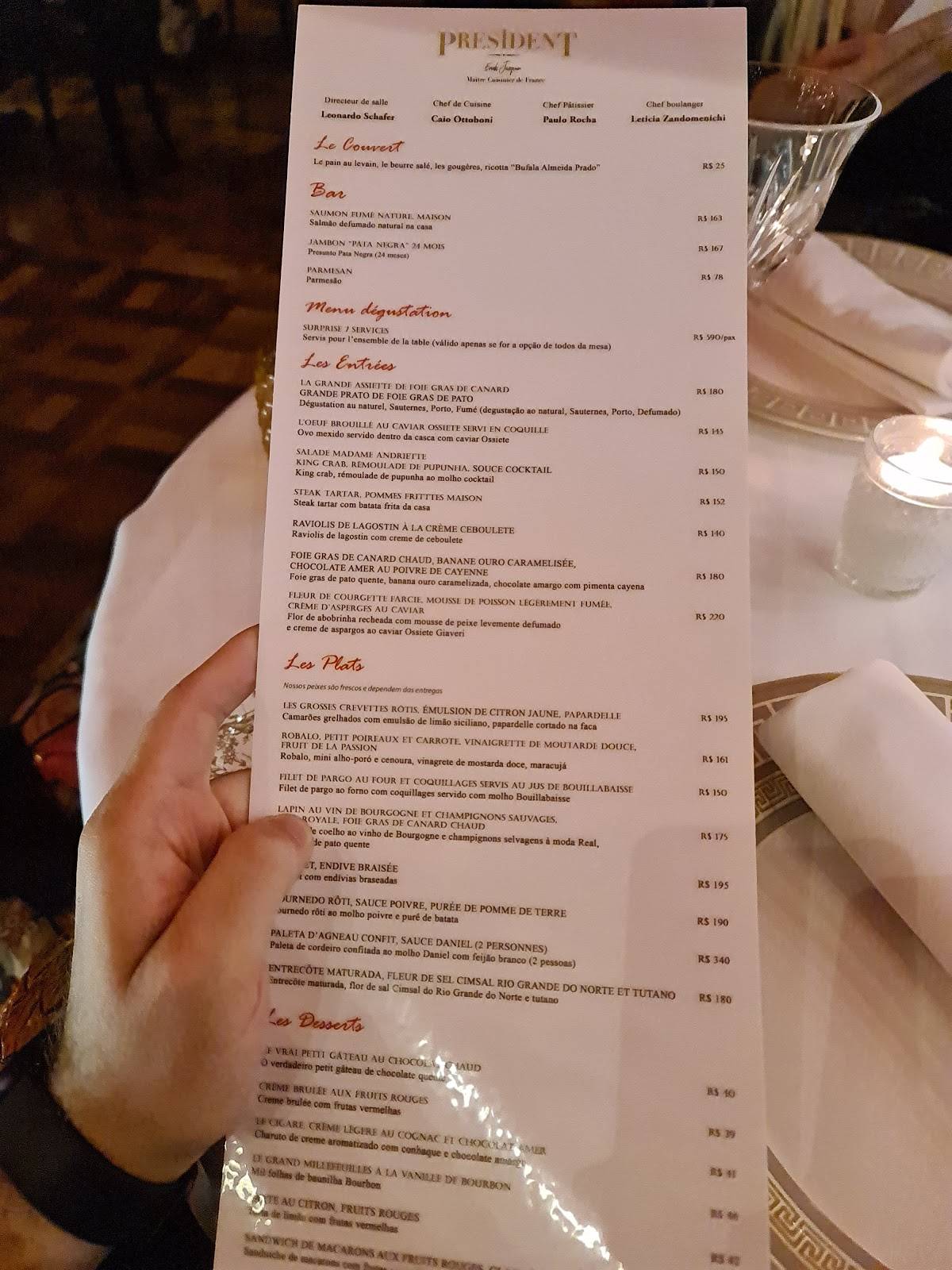 Menu em Restaurante Les Présidents - Erick Jacquin, São Paulo