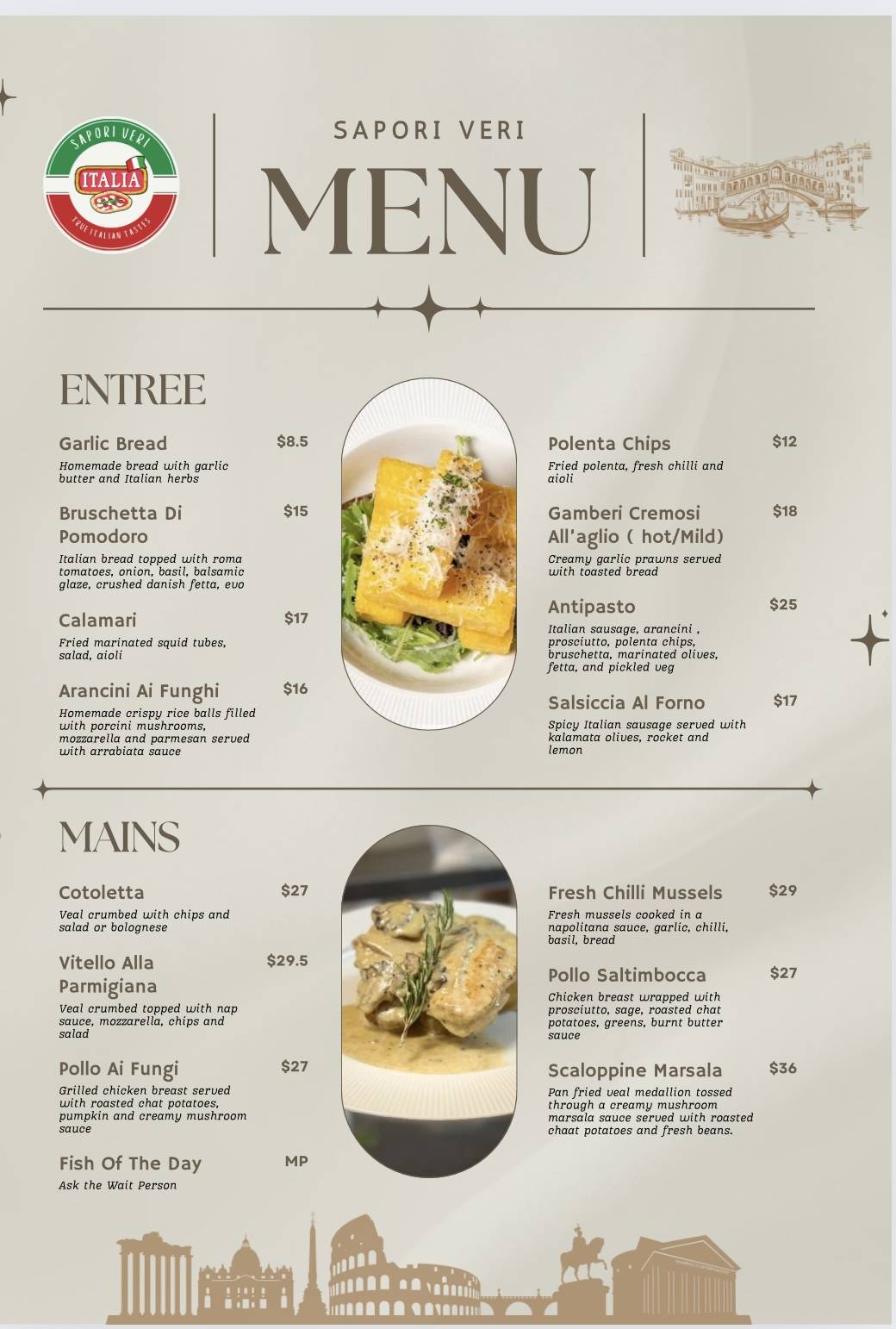 Menu at Sapori Veri restaurant, Joondalup
