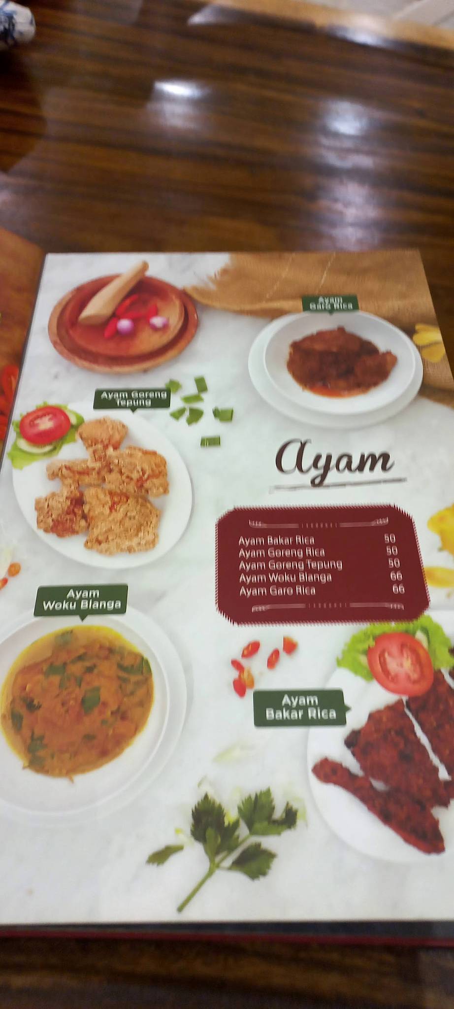 Menu at Sarang Oci, Restoran Manado - Tugu Tani restaurant, Central Jakarta