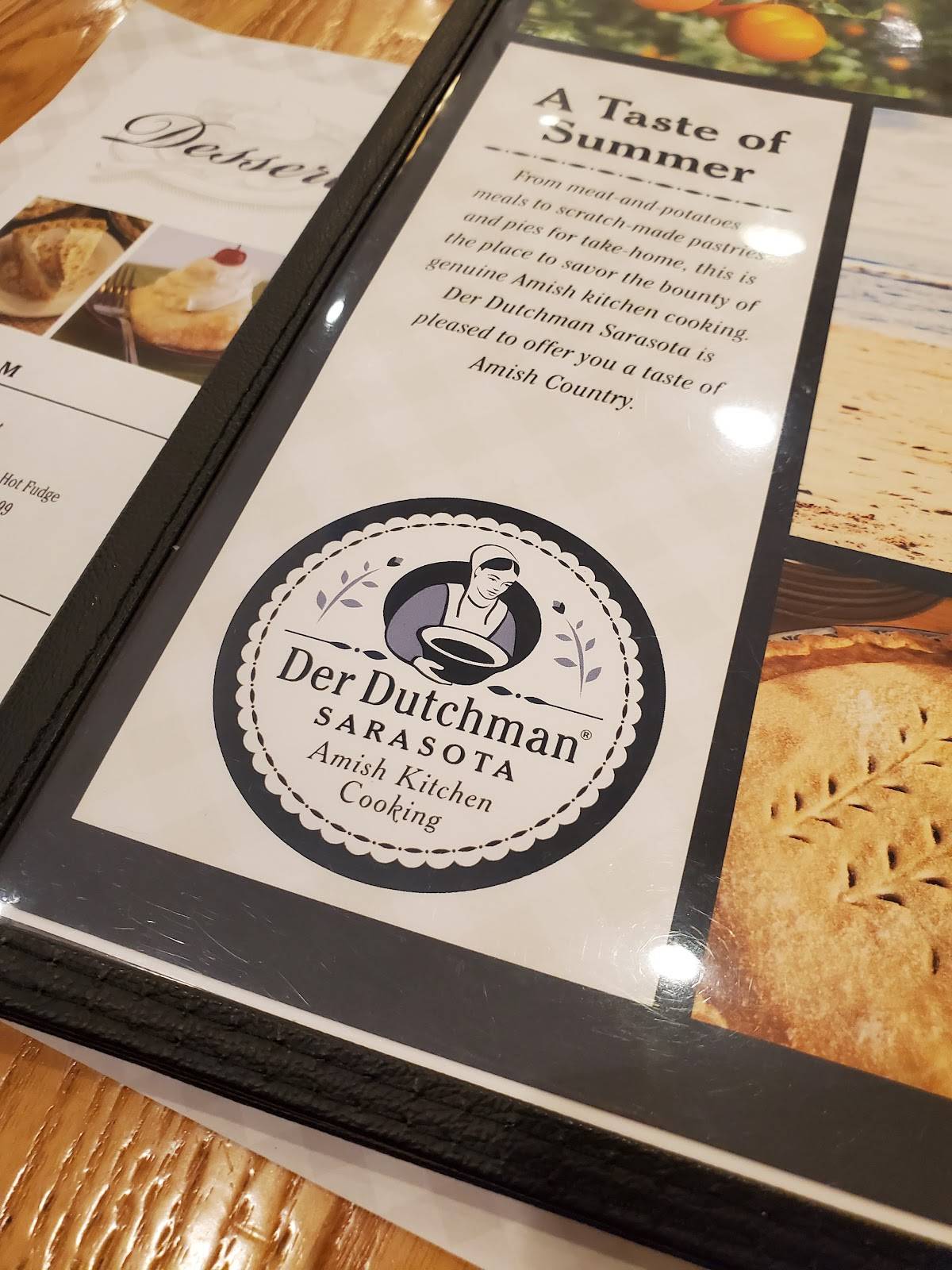 Menu at Der Dutchman restaurant, Sarasota, Bahia Vista St