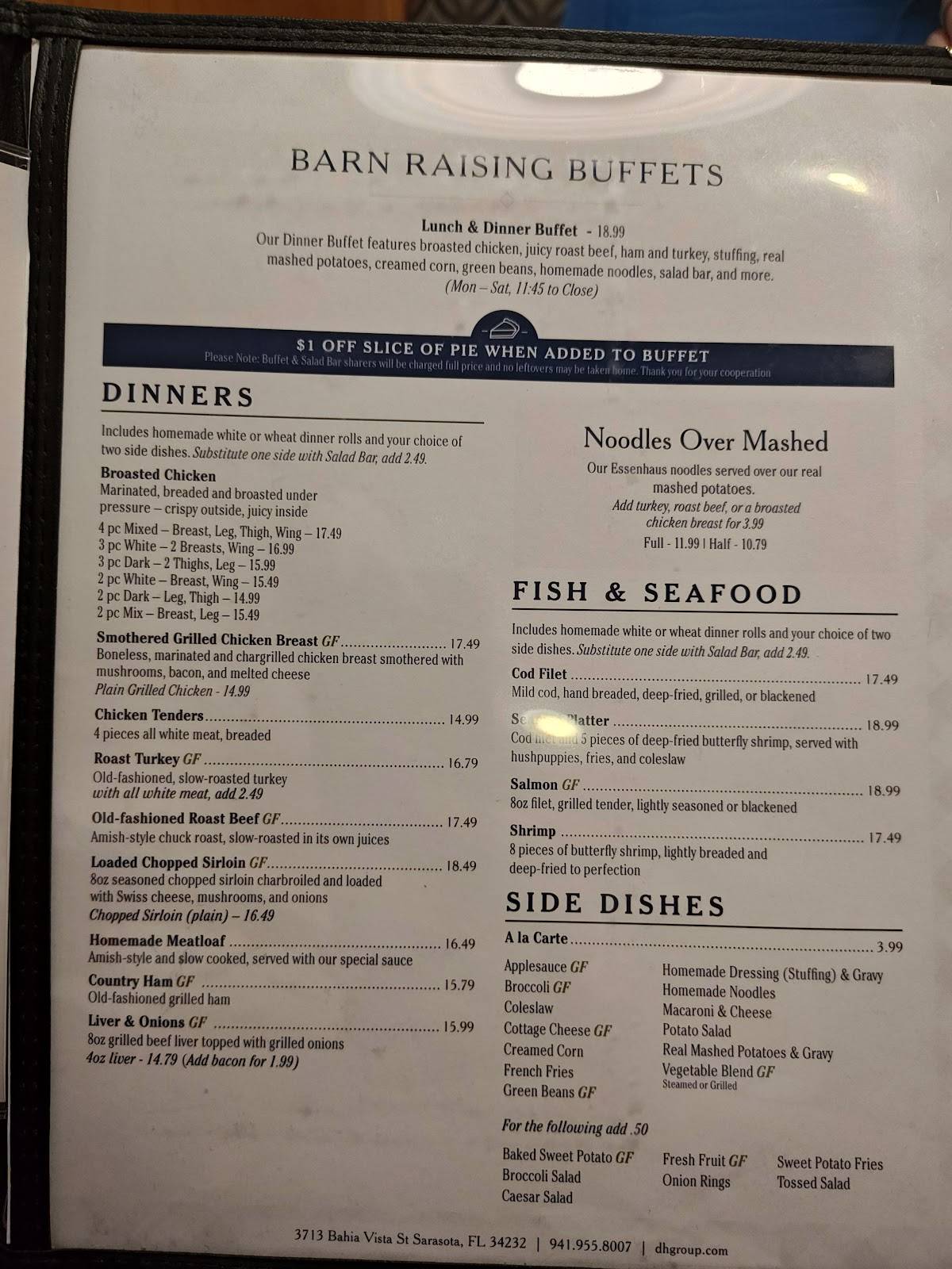 Menu at Der Dutchman restaurant, Sarasota, Bahia Vista St