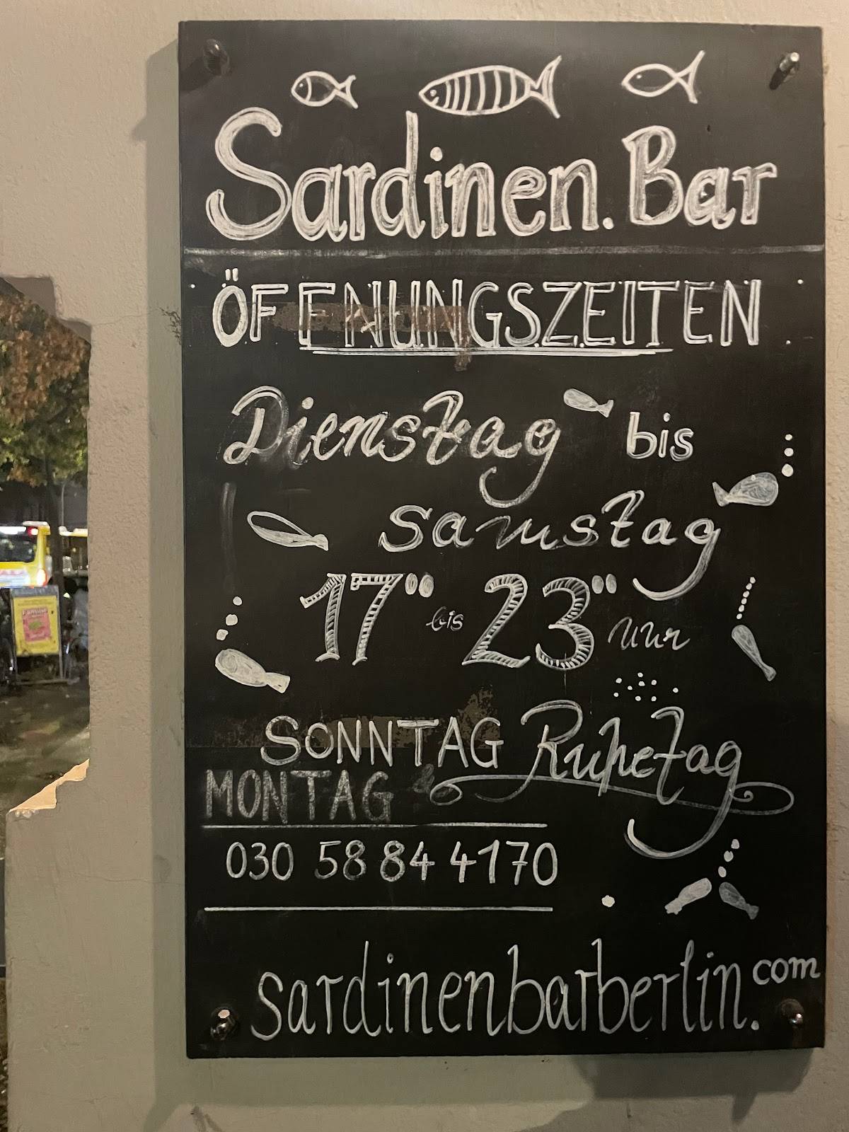 Speisekarte von Sardinen Bar, Berlin