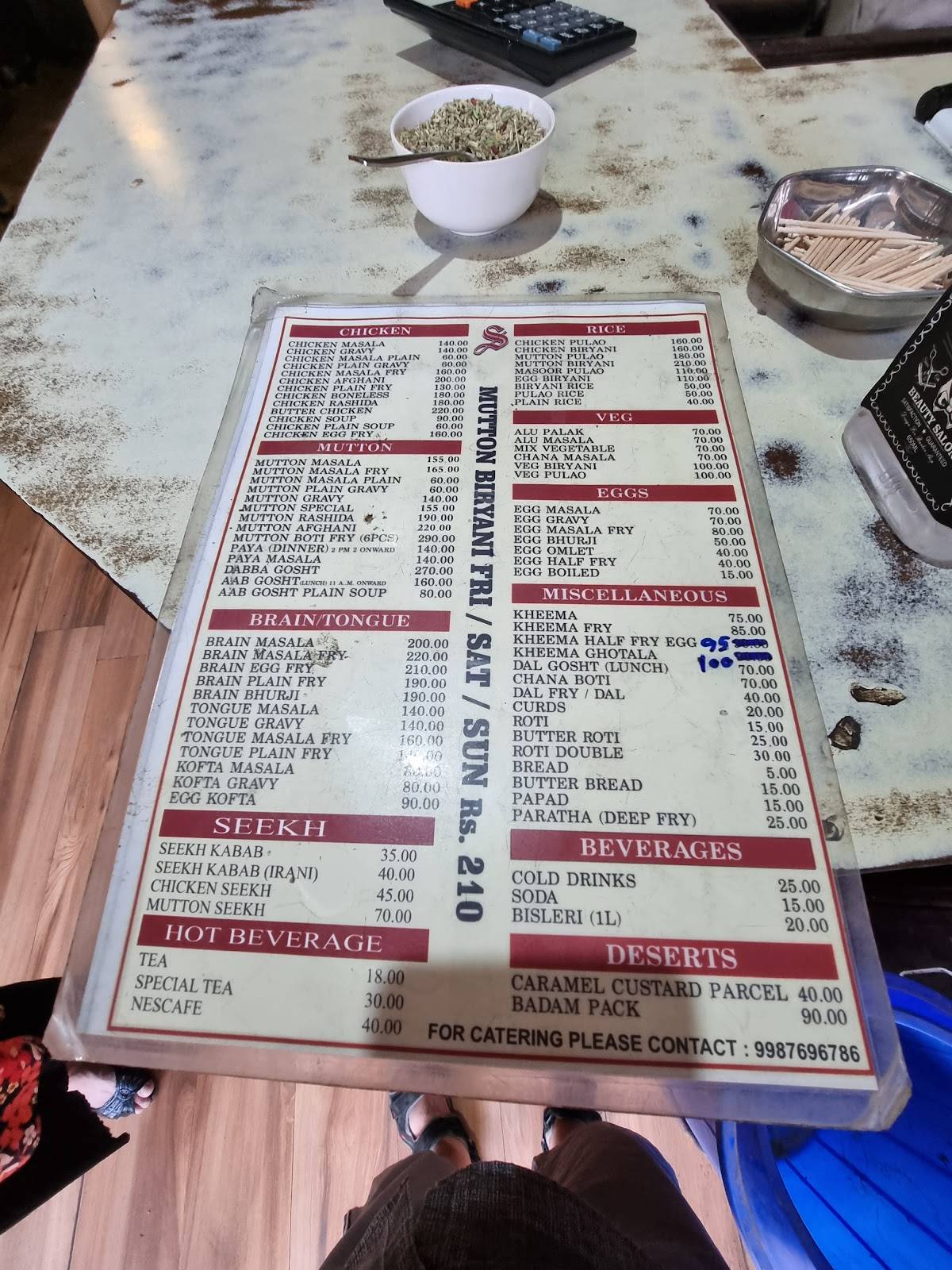 Menu at Sarvi Restaurant, Mumbai