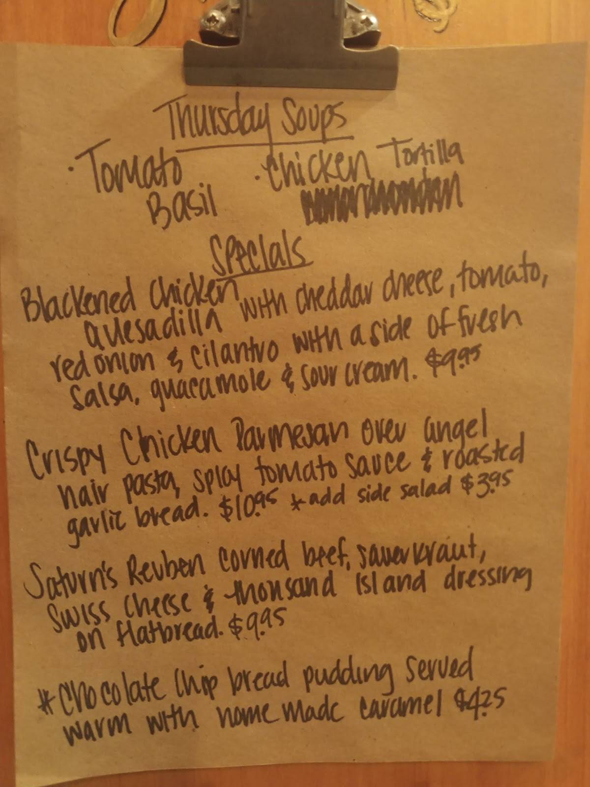 Menu at Saturn Grill cafe, Nichols Hills, Avondale Dr