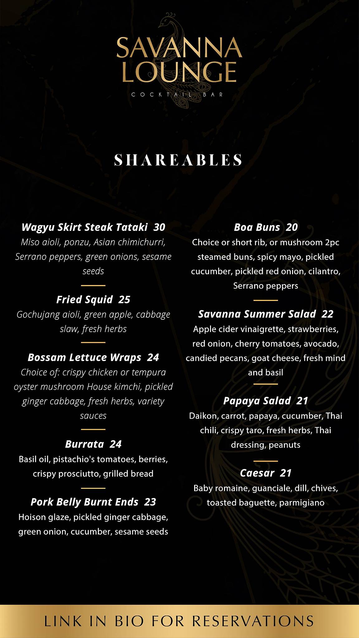 Menu at Savanna Lounge restaurant, Ottawa