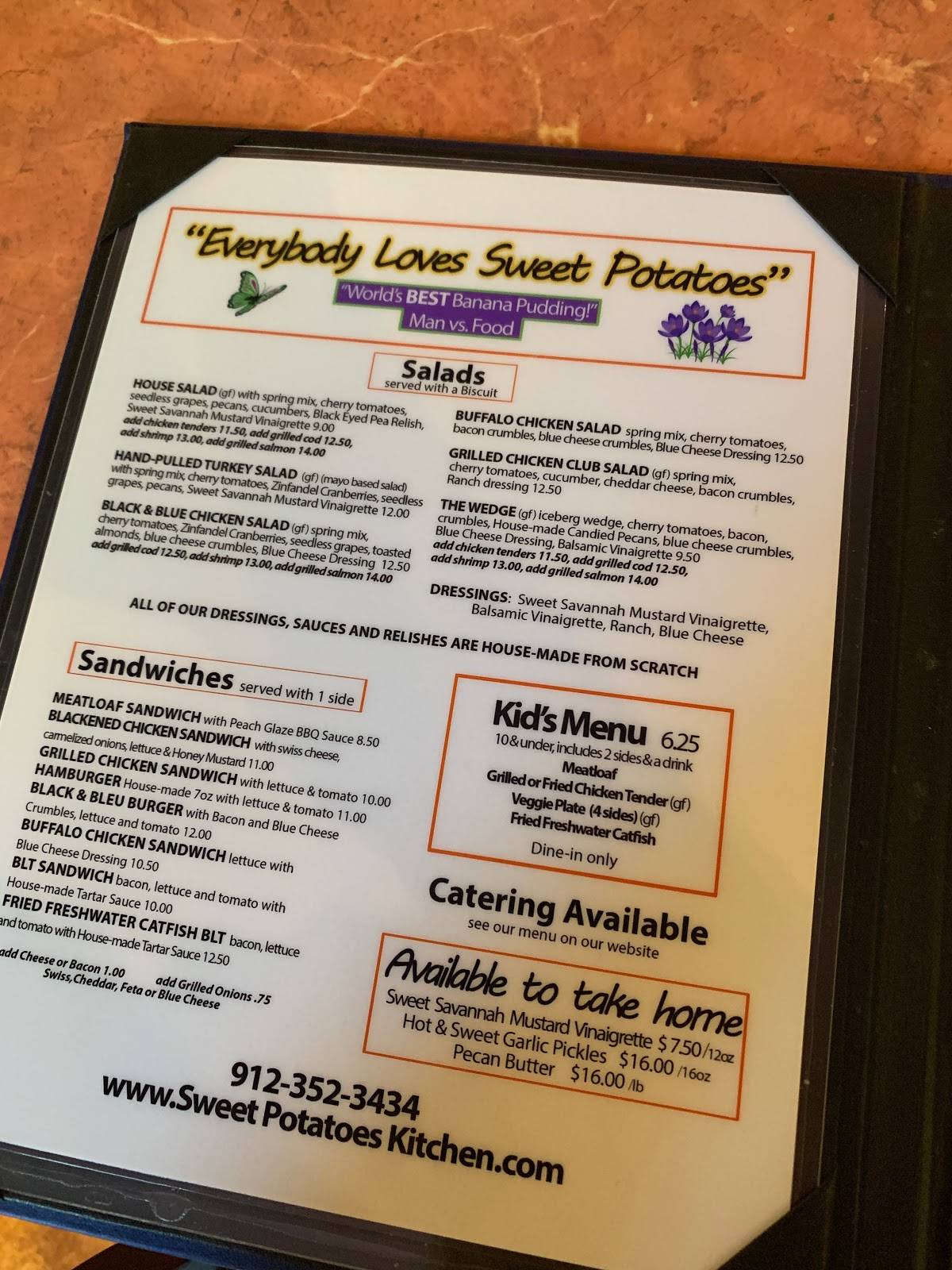 Menu at Sweet Potatoes Kitchen restaurant, Savannah