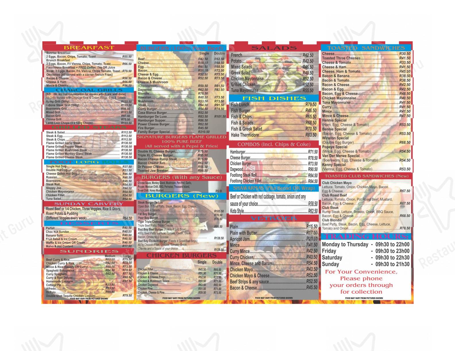 Menu at Sazbar Roadhouse Brakpan, Brakpan