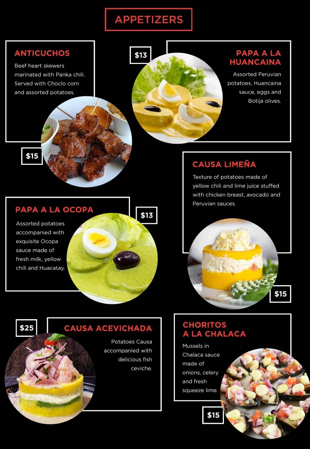 Carta de Sazón Perú Restaurant, Lawrence