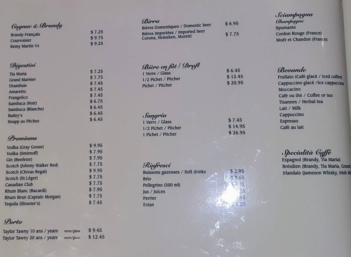 Menu at Scarolies Pasta Emporium restaurant, Pointe-Claire