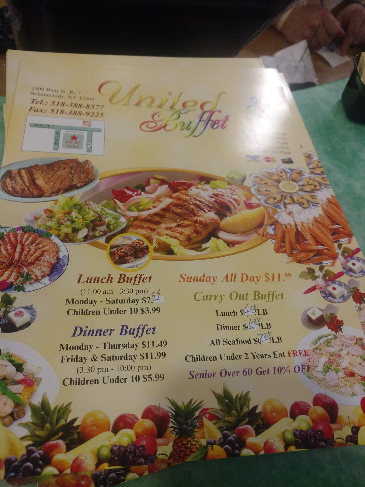 Menu at United Buffet restaurant, Schenectady