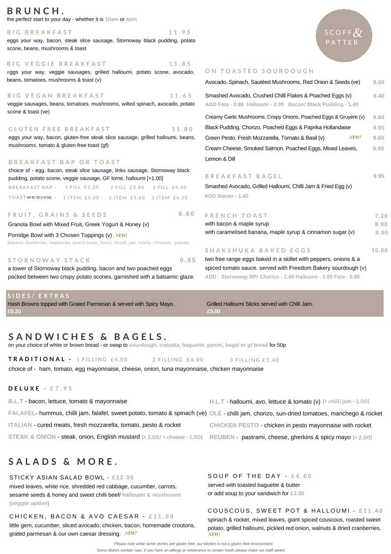 Menu at Scoff & Patter cafe, Bishopton