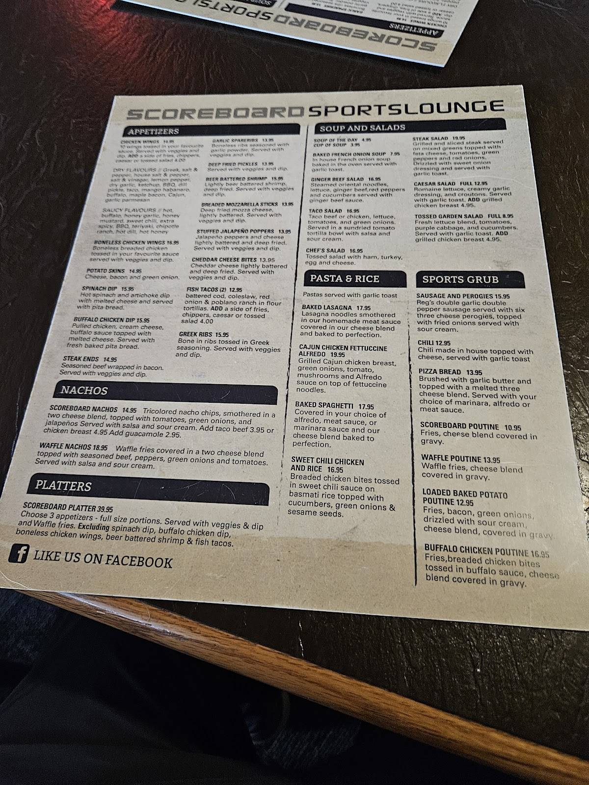Menu at Scoreboard pub & bar, Medicine Hat