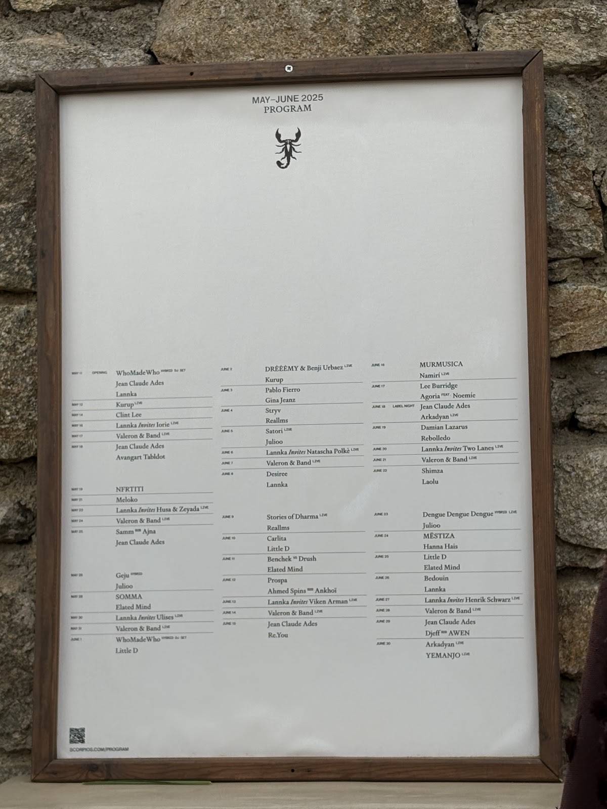 Menu at Scorpios, Mikonos