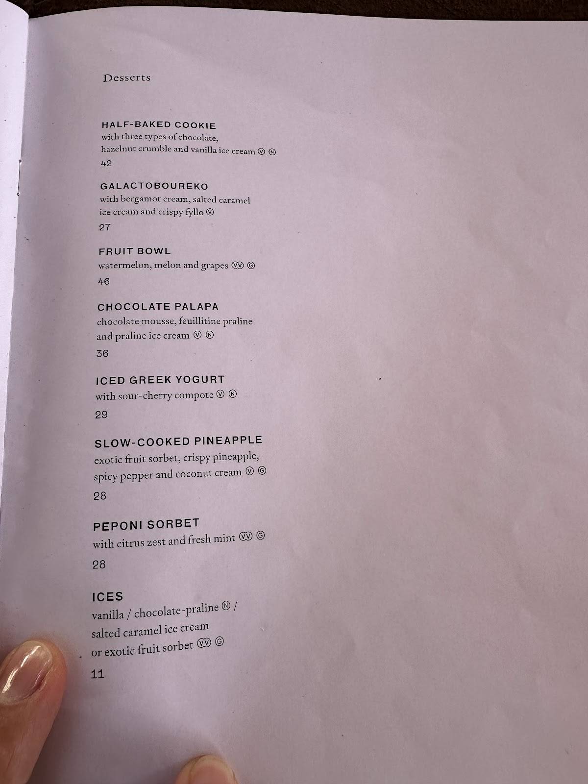 Menu at Scorpios, Mikonos