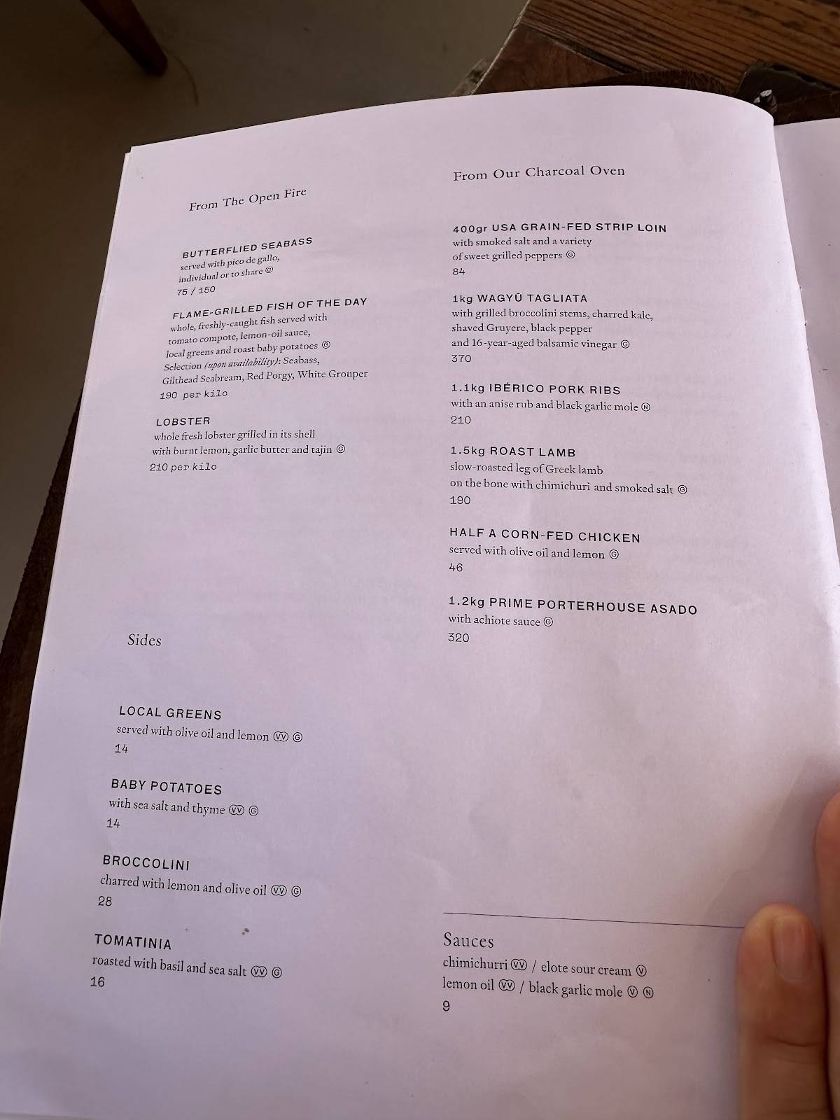 Menu at Scorpios, Mikonos