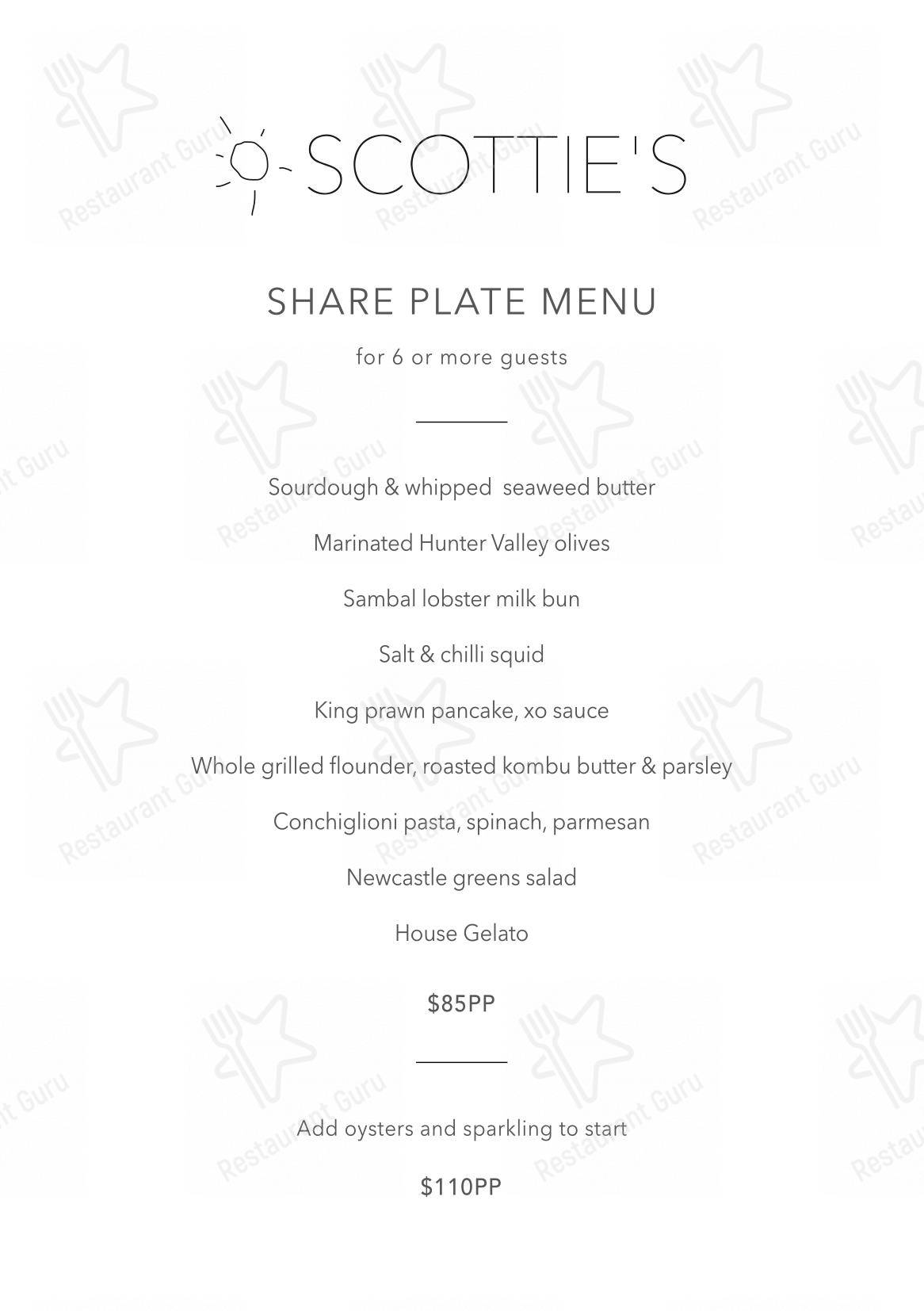 Menu at Scottie's restaurant, Newcastle East
