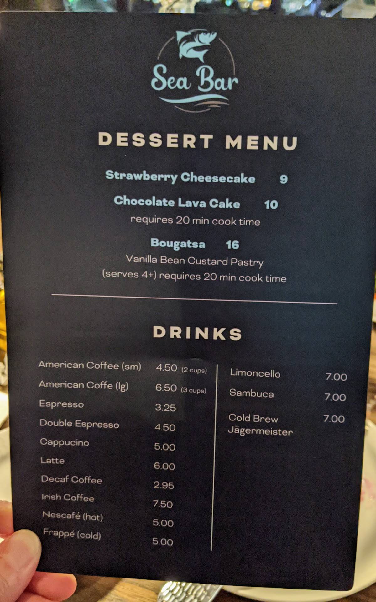 Menu at Sea Bar, Great Neck Plaza