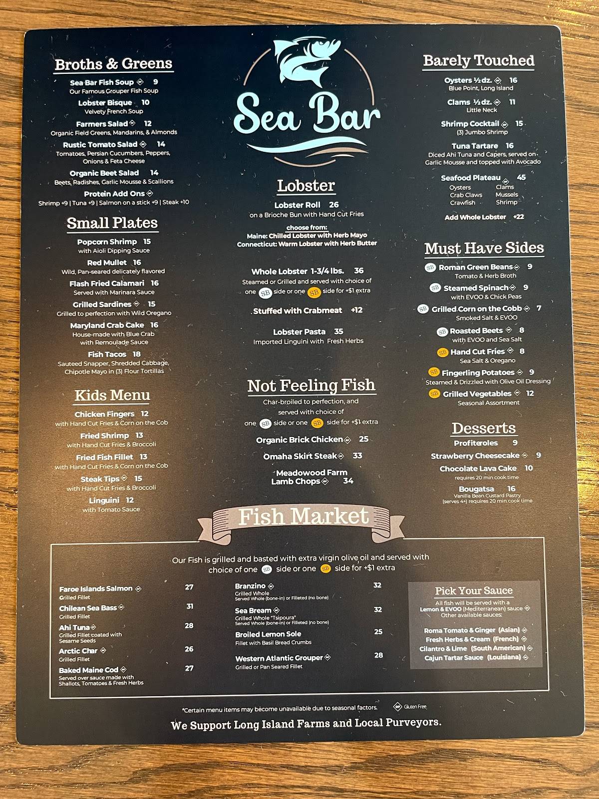 Menu at Sea Bar, Great Neck Plaza