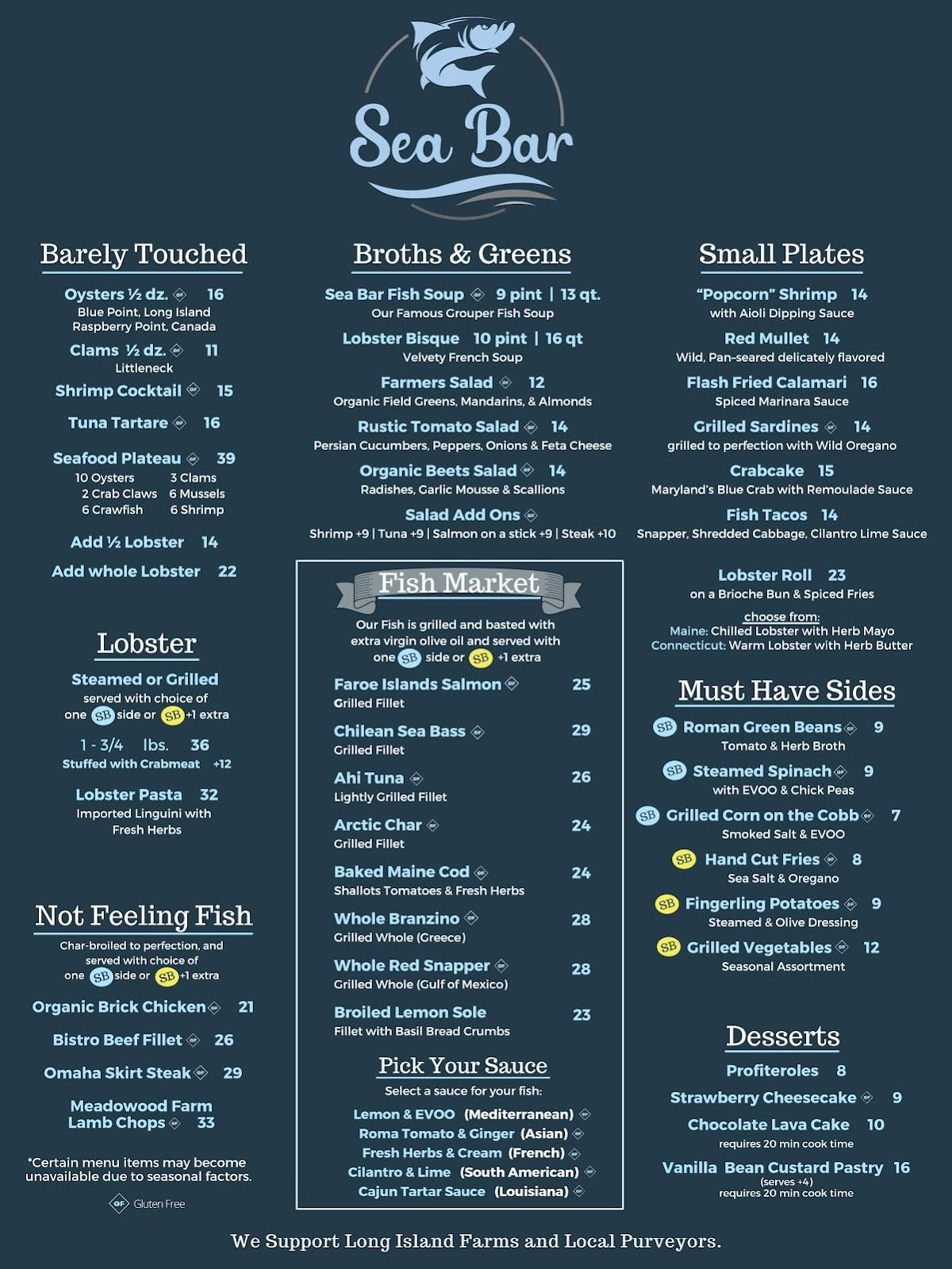 Menu at Sea Bar, Great Neck Plaza