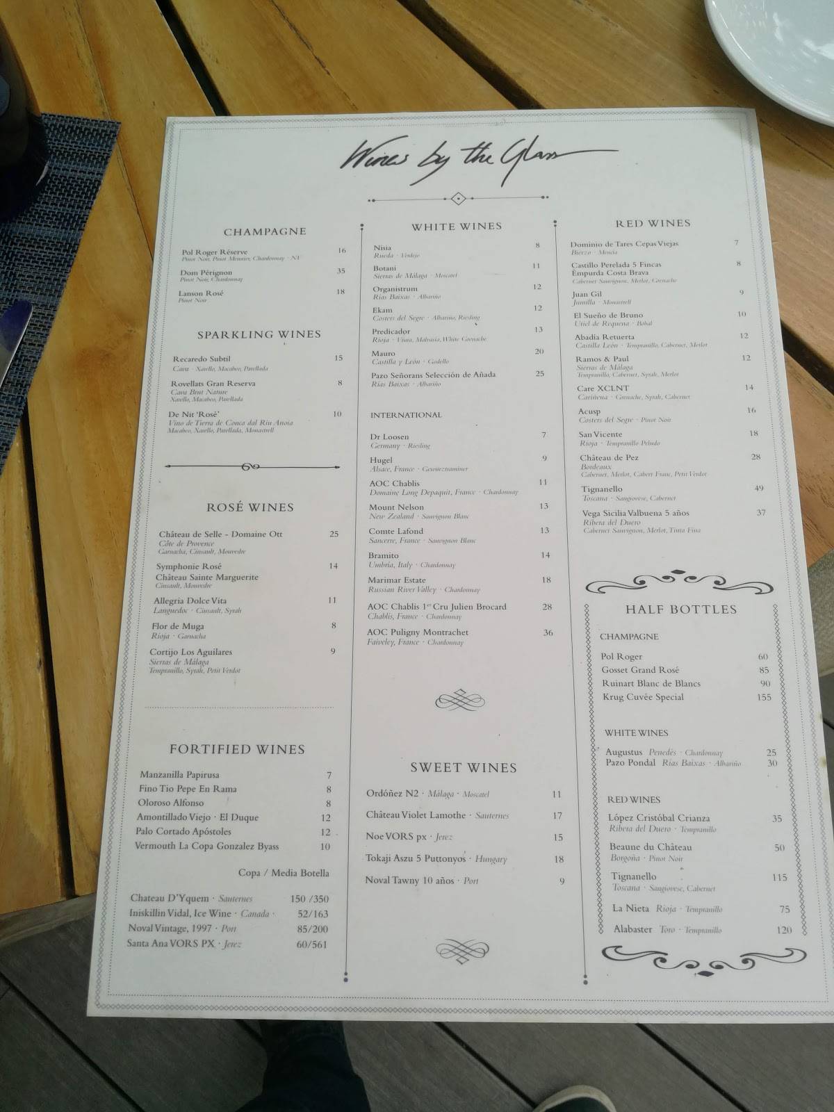 Menu at Sea Grill restaurant, Marbella