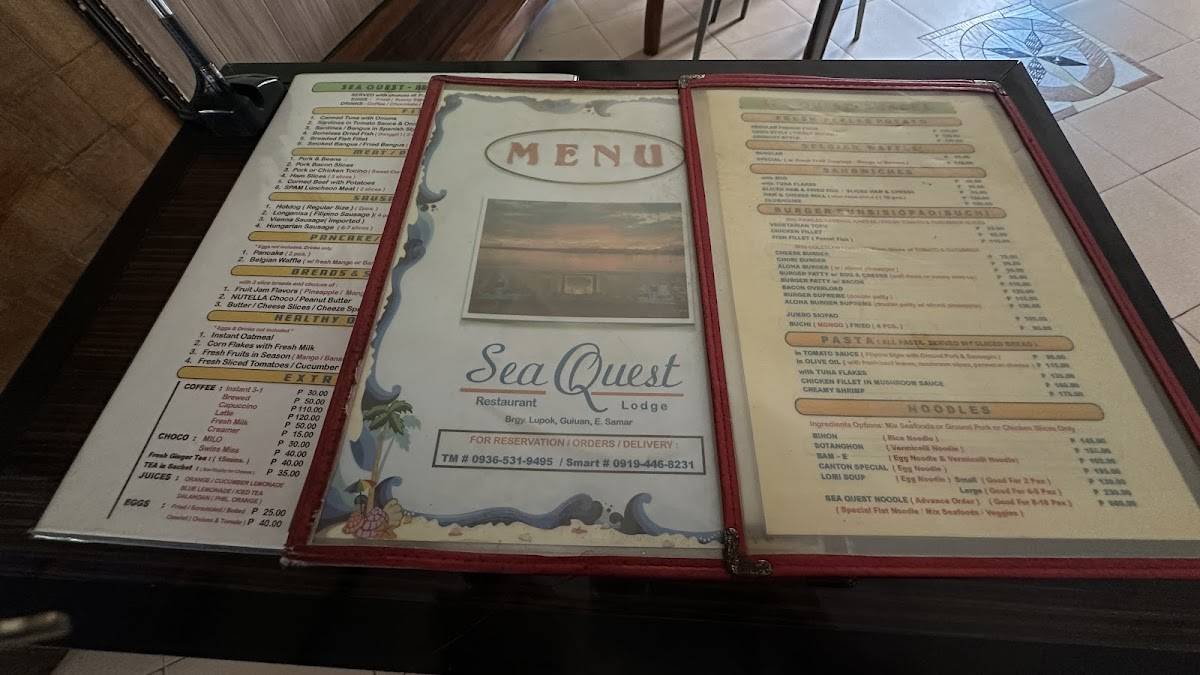 Menu at Sea Quest Lodge & Resto restaurant, Guiuan