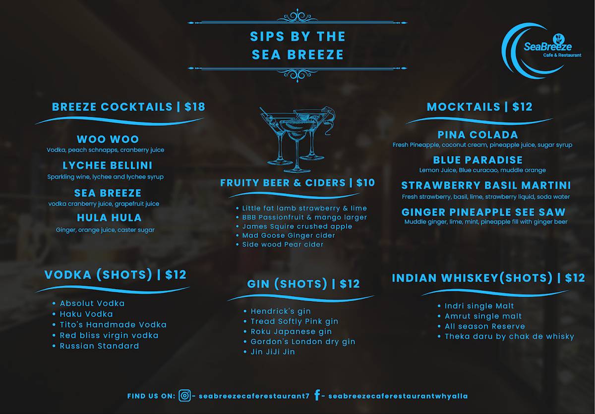 Menu at SeaBreeze Cafe & Restaurant, Whyalla