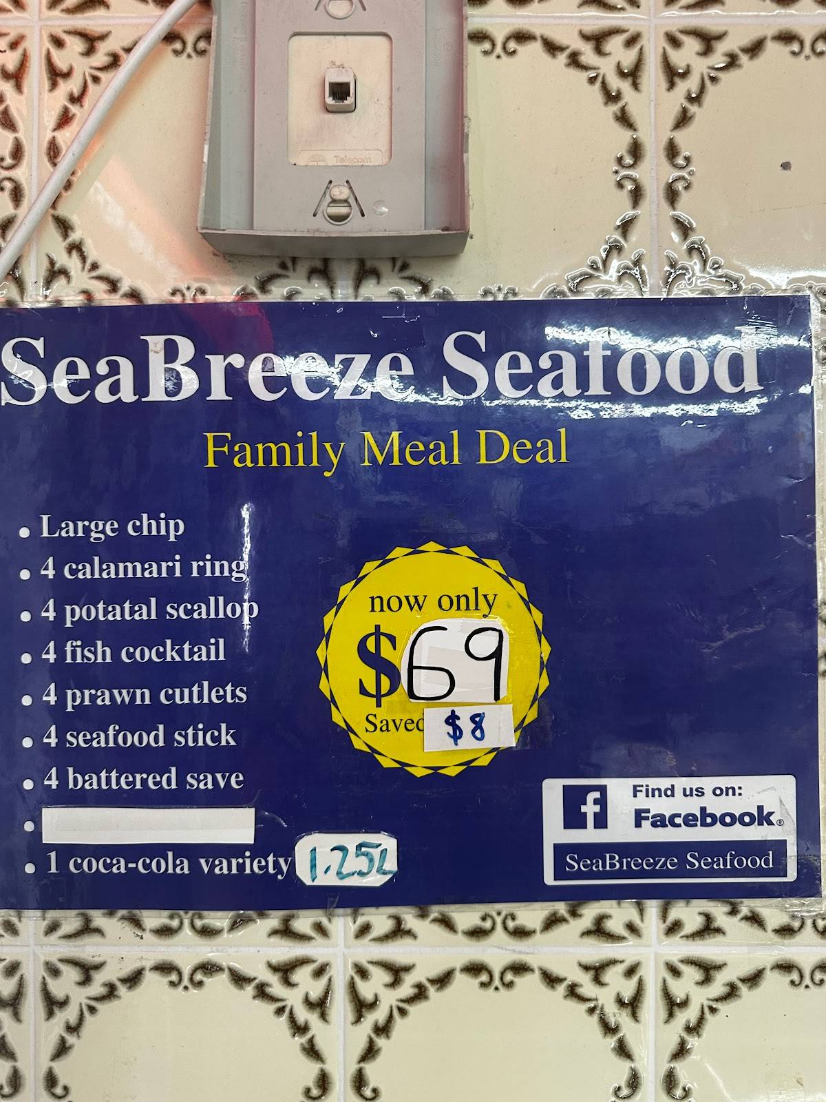 Menu at Seabreeze Seafoods restaurant, Toukley