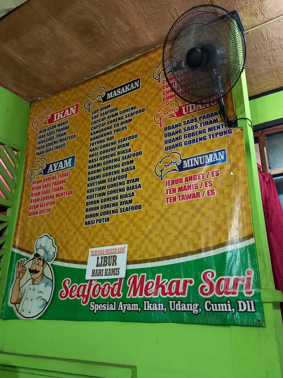 Menu at Seafood Mekar Sari restaurant, Purwokerto