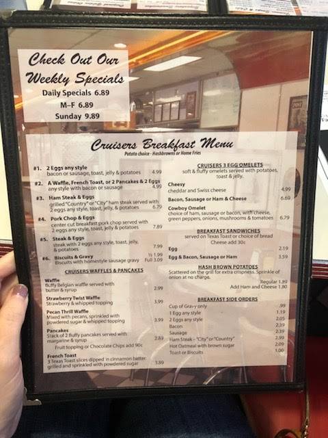 Menu at Cruisers Diner restaurant, Seaman